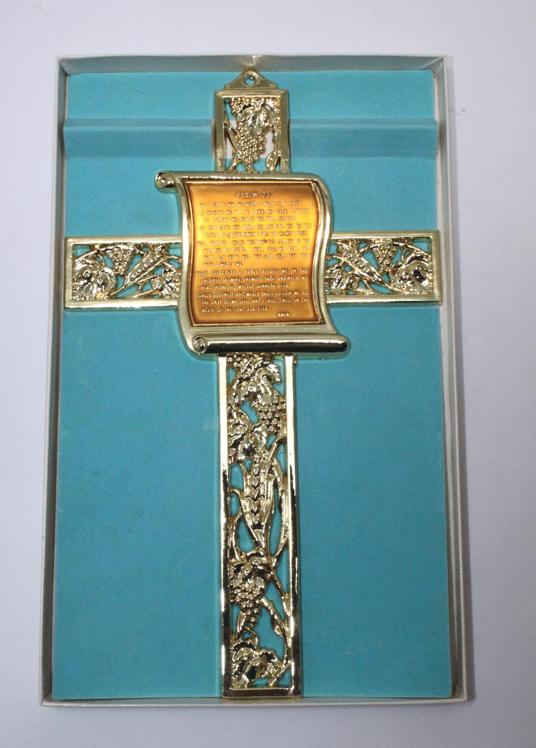 Vintage 60s 23rd Psalm Metal Cross Original Box Christianity Religious ...