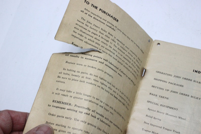 Vintage John Deere Sulky Rake Operator's Manual - Etsy