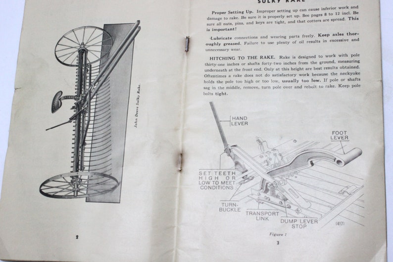 Vintage JOHN DEERE Sulky Rake Operators Manual Book 30's 40's Diagrams ...