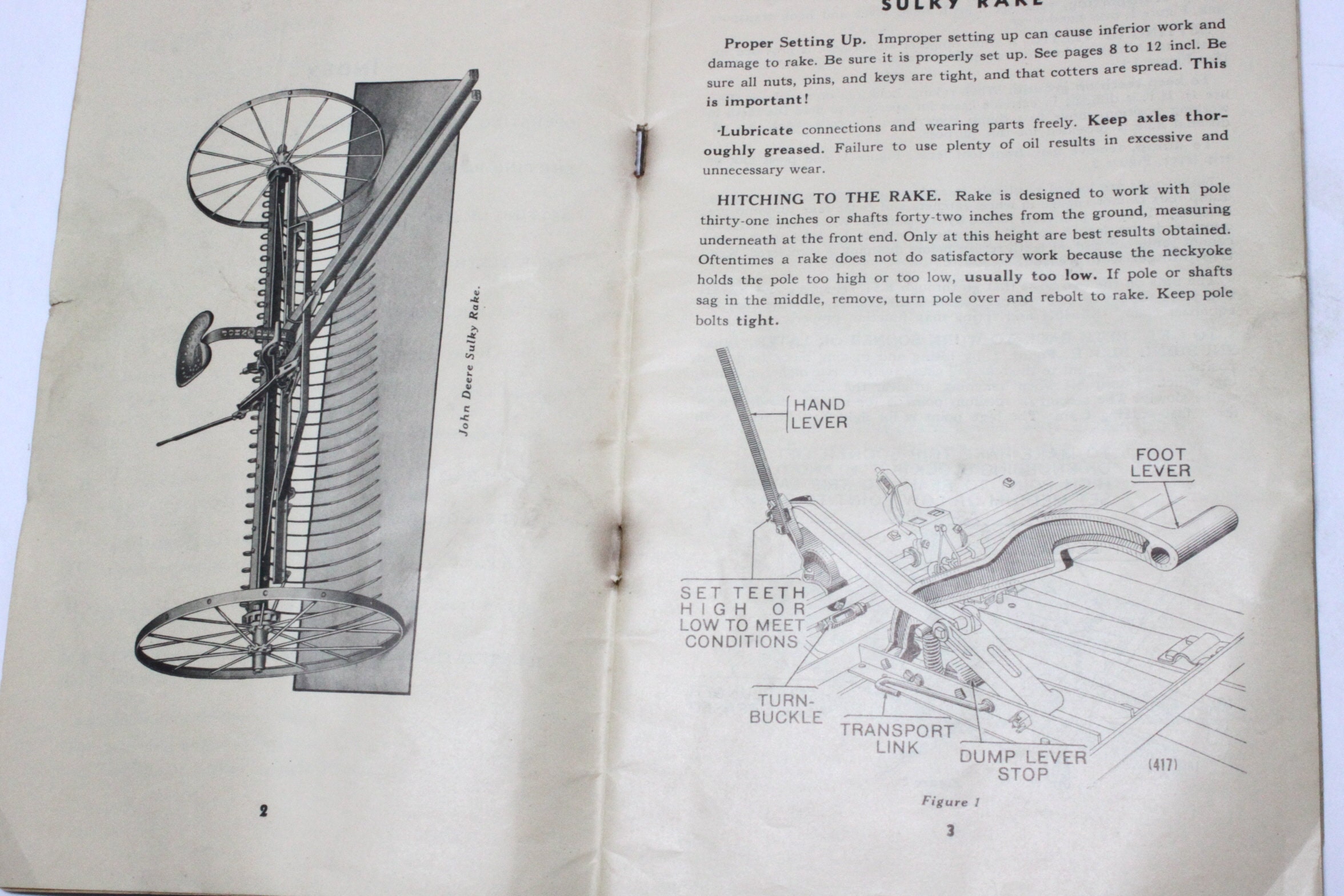 Vintage JOHN DEERE Sulky Rake Operators Manual Book 30's 40's Diagrams ...