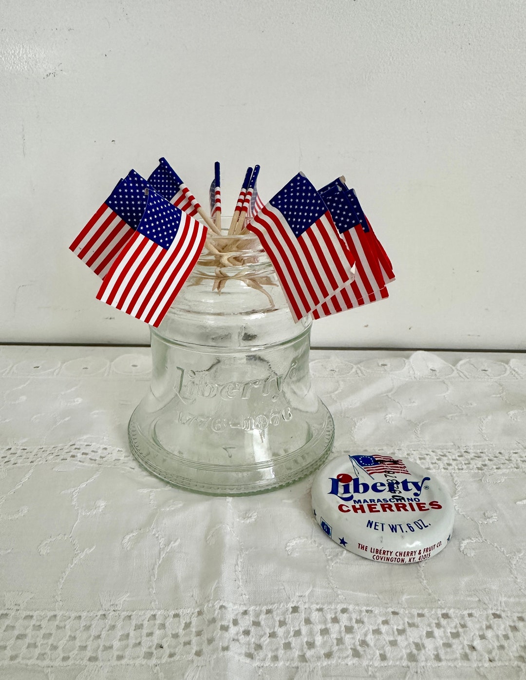 Vintage Liberty Bell Maraschino Cherries Jar 1776-1976 Red White Blue ...