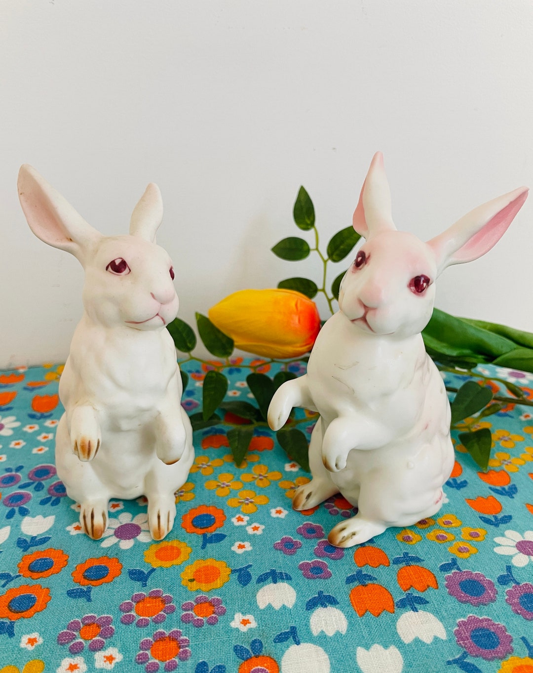 Vintage Lefton White and Pink Rabbits Pair Sweet Bunnies Easter Hand ...