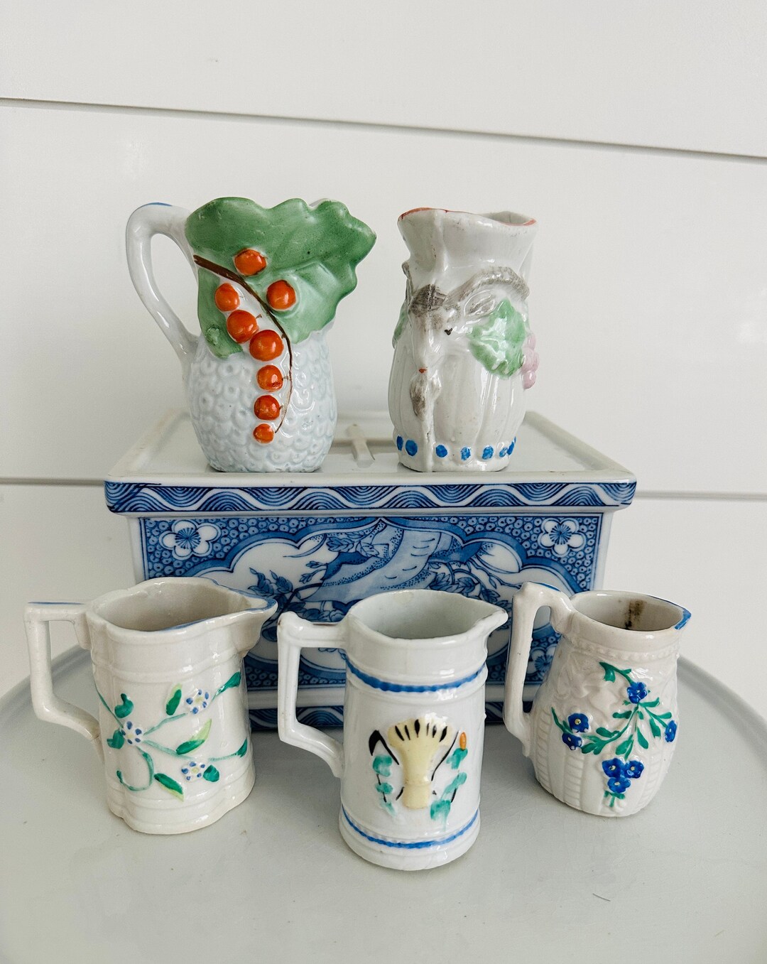 Antique Staffordshire Small Pitchers Set of (5) Hand Made Stoneware ...