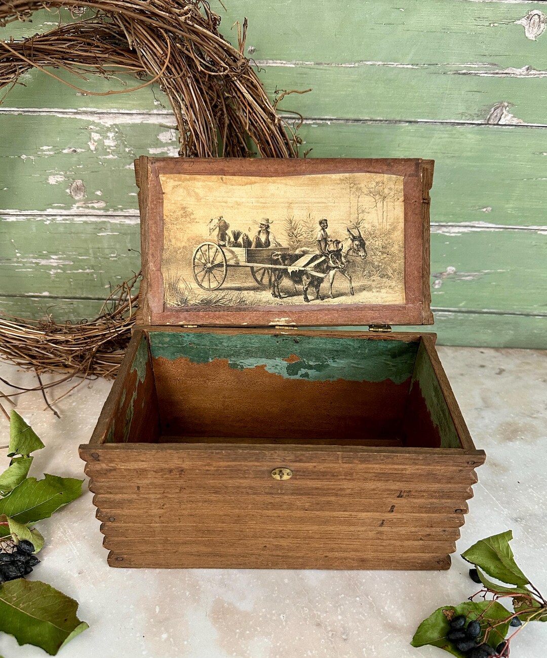Antique Maduro Wooden Log Cabin Cigar Box Humidor Orig Label C.1900 ...