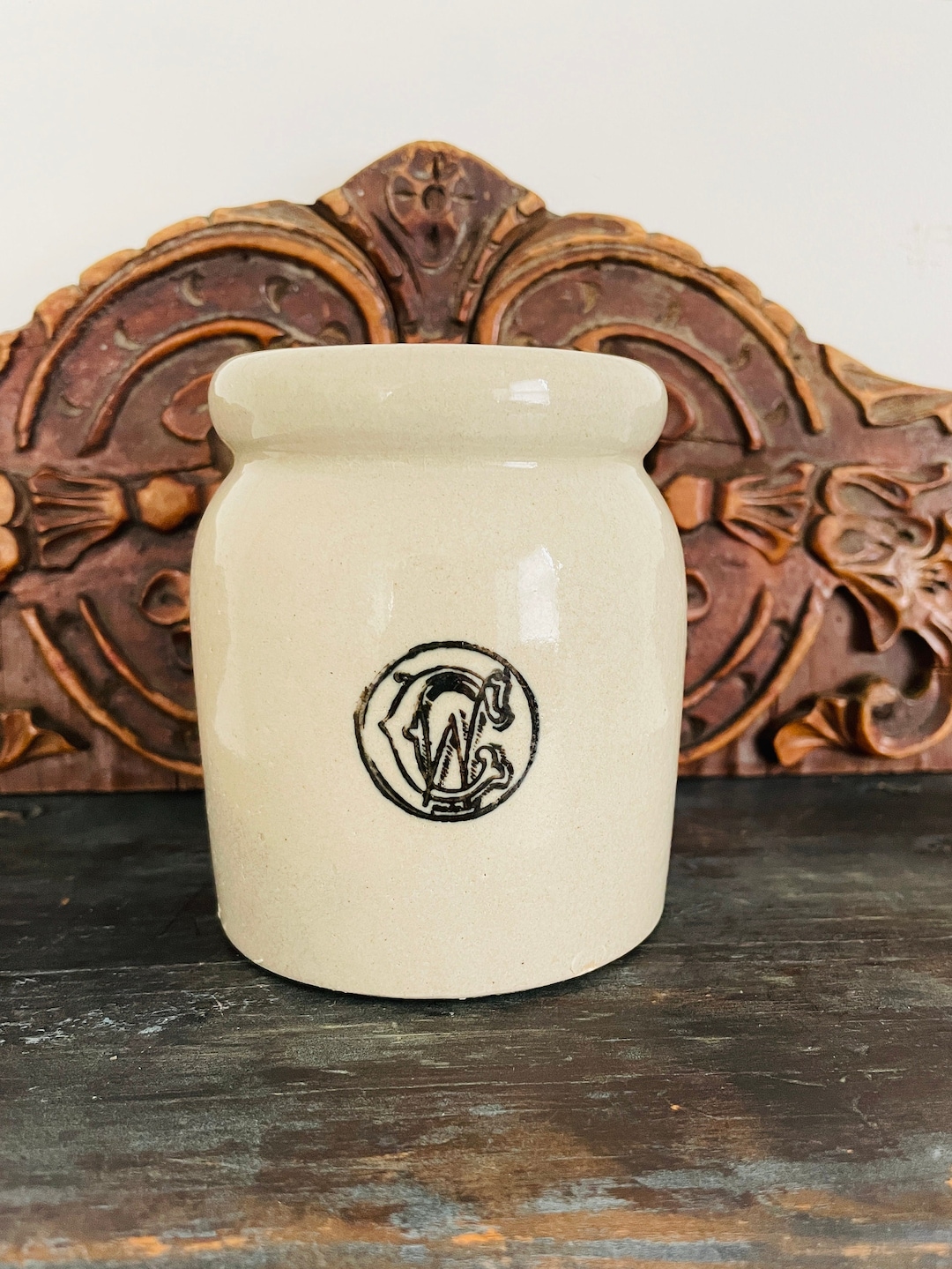 Antique CW Mustard Condiment Crock Black Stamp Stoneware Small Crock ...