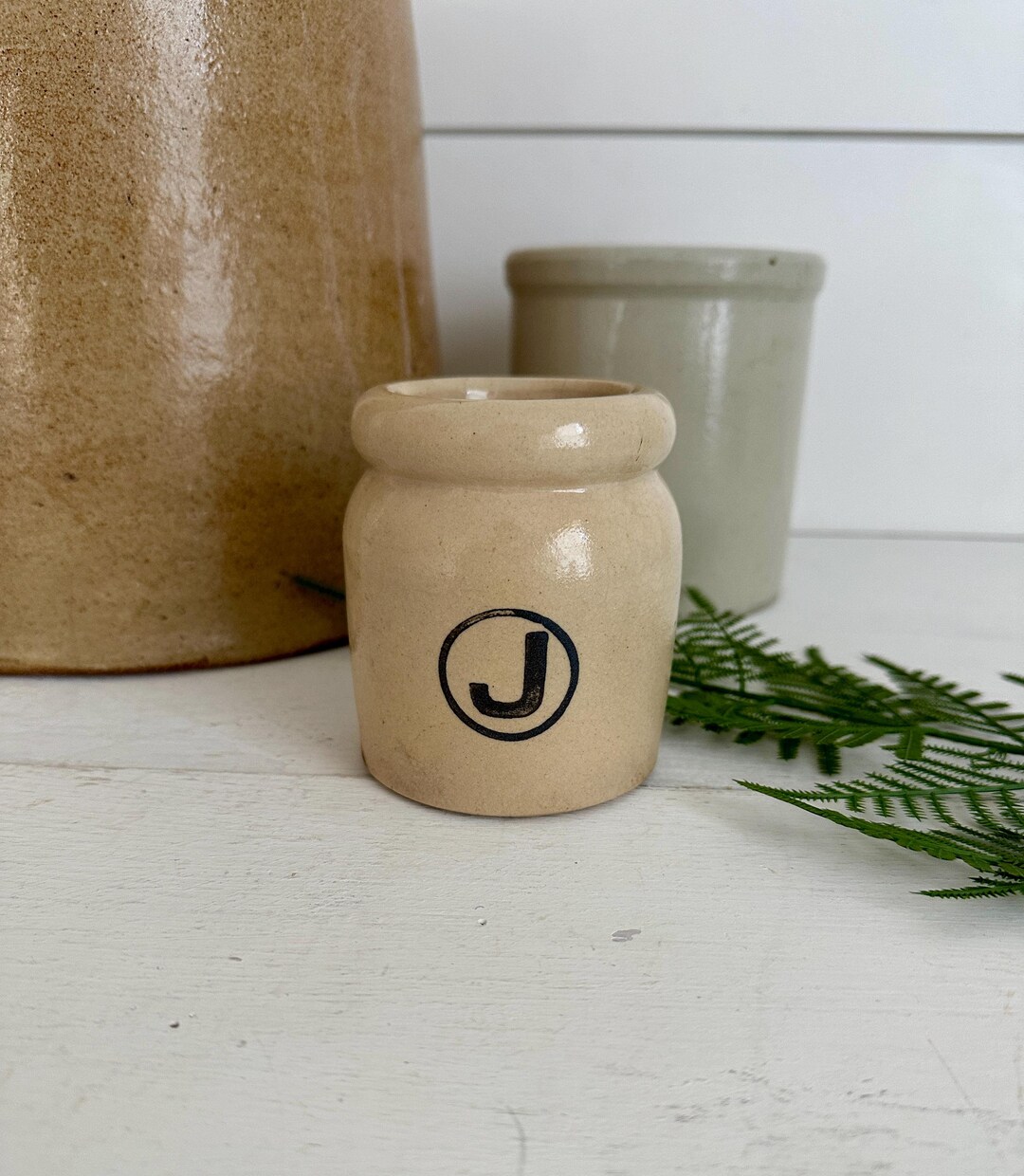 Antique Chunky j Mustard Condiment Cream Crock Black Stamp Small ...
