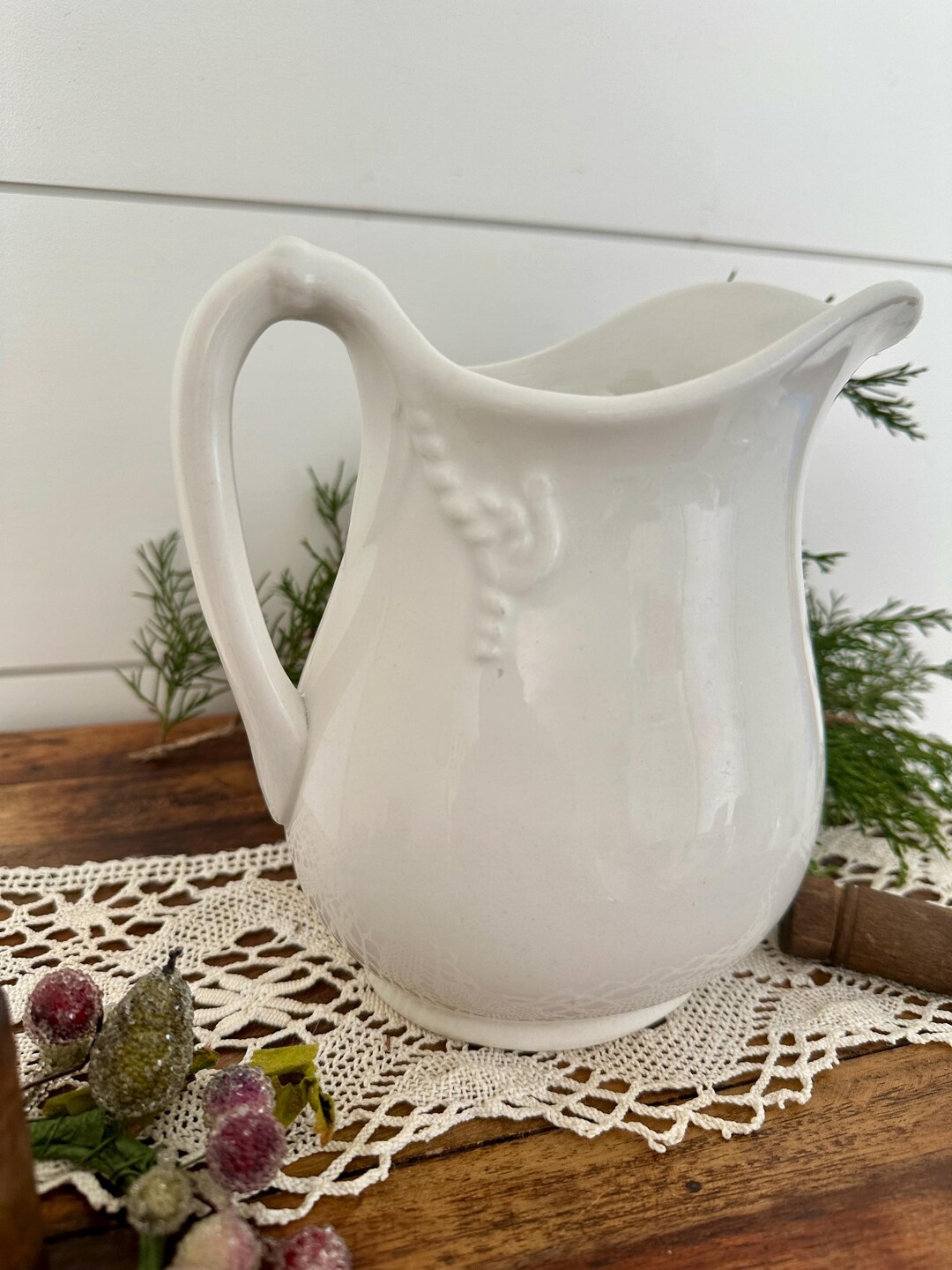 Lovely Antique Ironstone Pitcher With Braided Rope Detail East ...