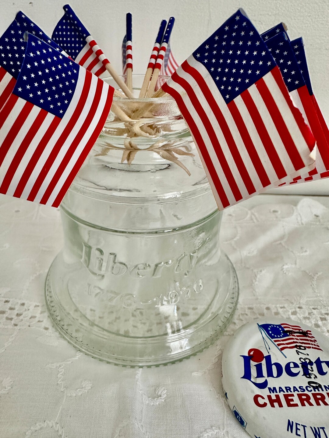 Vintage Liberty Bell Maraschino Cherries Jar 1776-1976 Red White Blue ...