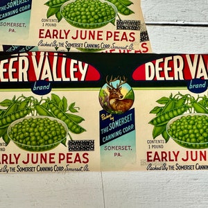 Vintage Early June Peas Can Labels Set of 4 Deer Valley Brand Somerset ...