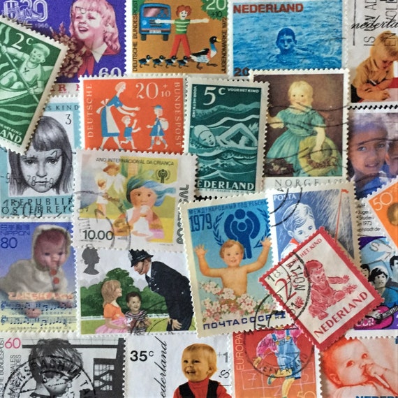 scrapbook mixed media etc. FREE SHIPPING ; 30 CHILDREN vintage postage ...