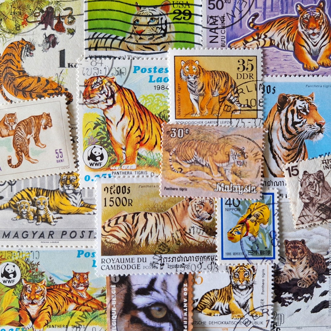 FREE SHIPPING 20 TIGER / Panthera Tigris Different Worldwide Postage ...