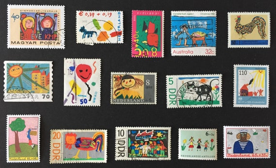 FREE SHIPPING ; 30 CHILDREN's drawings Colorful Vintage Worldwide ...