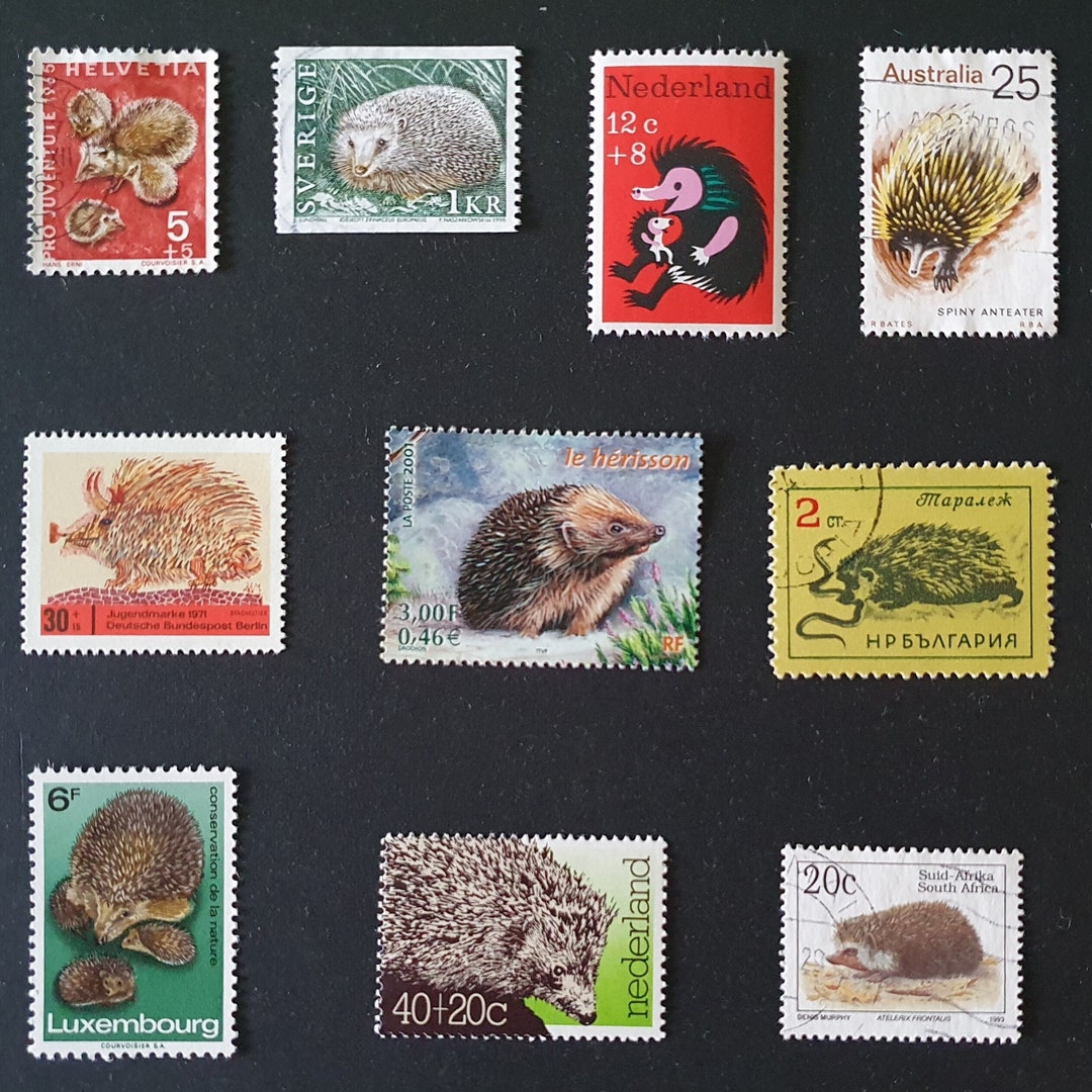 FREE SHIPPING 10 HEDGEHOG Different Vintage Worldwide Postage Stamps ...
