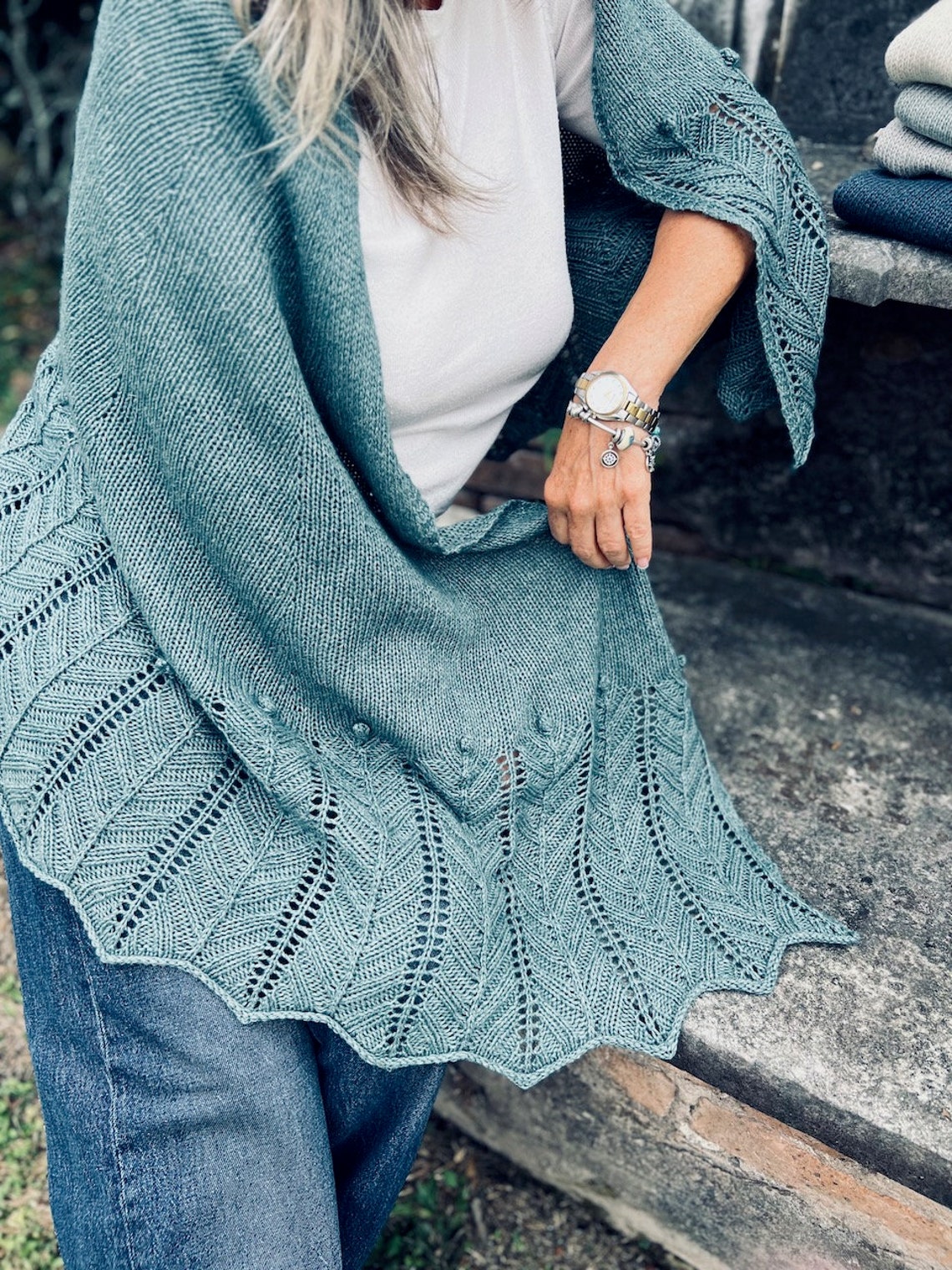 KNITTING PATTERN, PDF, Moonflower Wrap, Semi-circular Wrap Pattern With Lace Border - Etsy