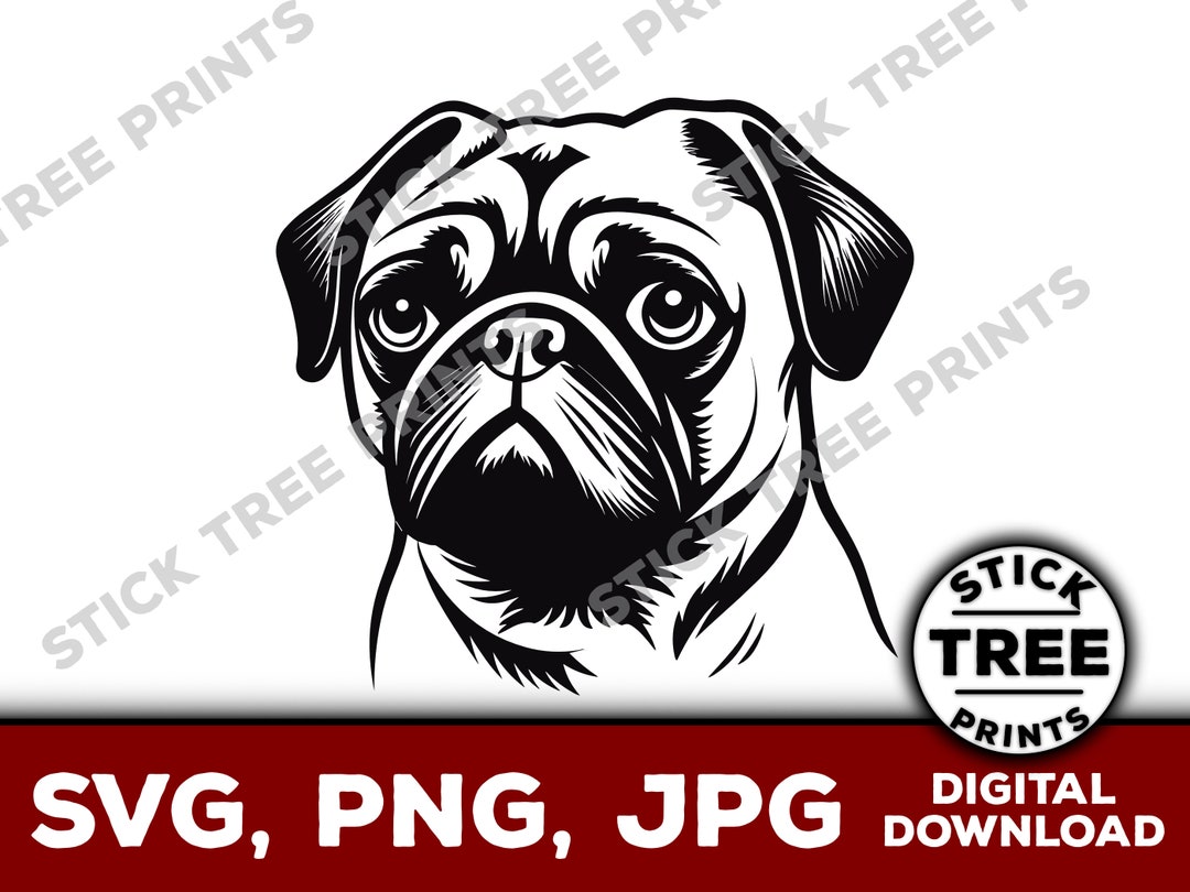 Pug SVG - Pug Png, Pug Vector File, Pug Cut File, Pug Line Art, Pug Mom ...