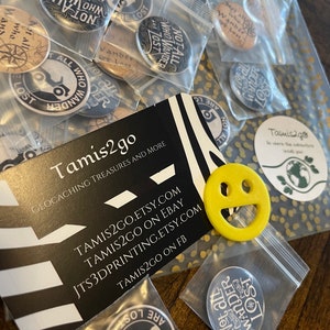 Geocache Swag Tokens Double Resin Dome Covering Color Printed Images ...