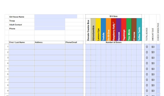 Girl Scout Cookies Spreadsheet Excel