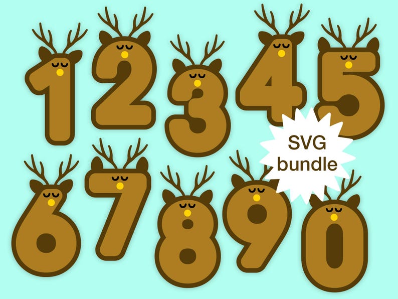 Reindeer Numbers SVG, Layered SVG Bundle, Christmas Numbers, Party SVG ...