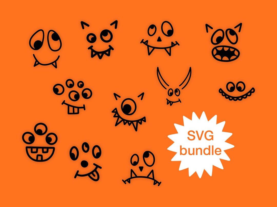 Monster Faces SVG Bundle, 11 Halloween Faces, SVG Halloween Faces, Cute ...