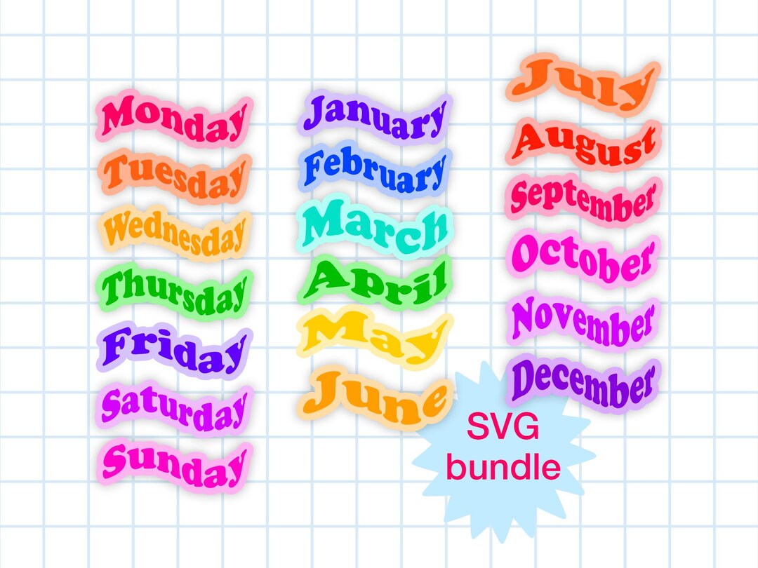 Planner SVG Files, Days of the Week SVG Bundle, Months Svg, Weekdays ...