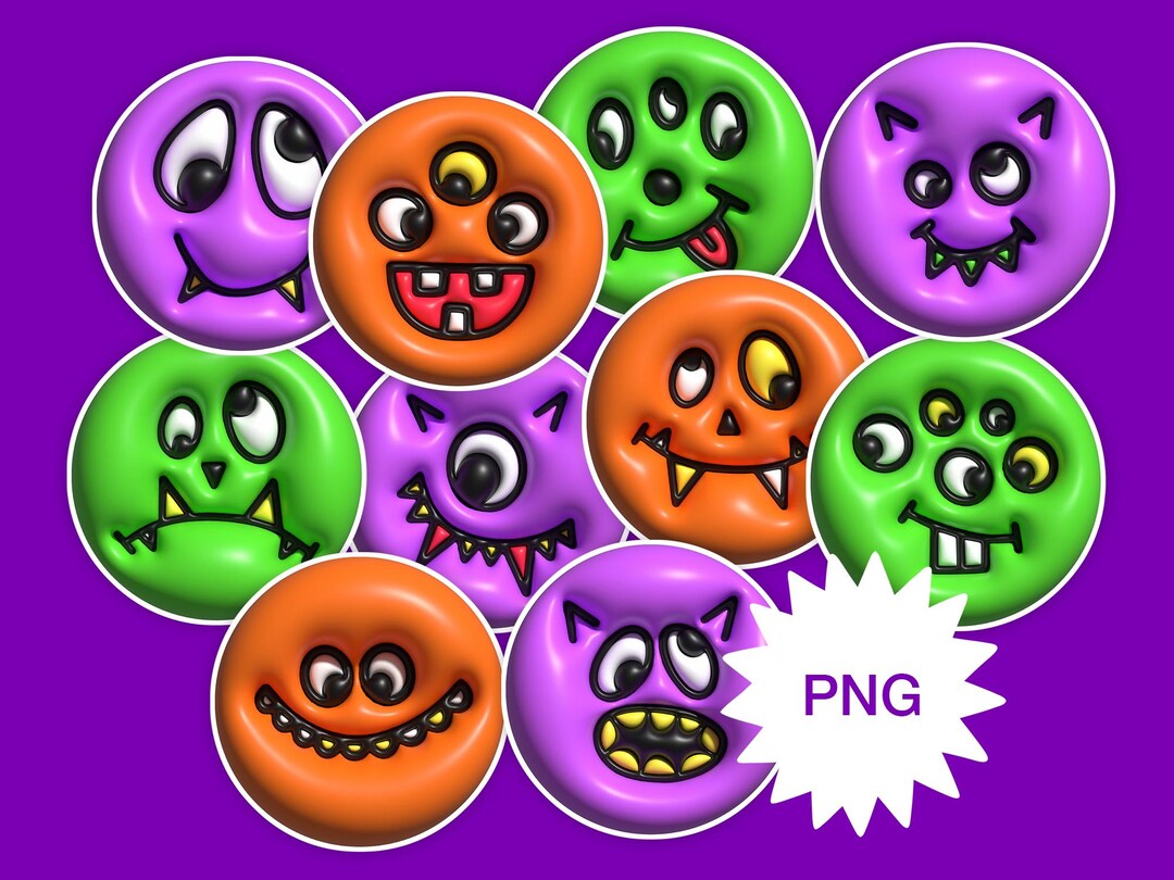 Halloween Monsters PNG Bundle, Monster Faces Print at Home Sticker ...