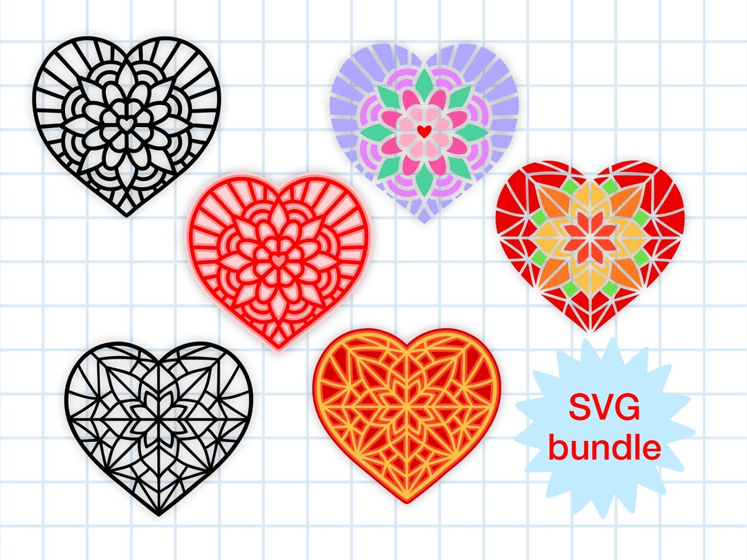 Mandala Hearts SVG, Valentines Heart Bundle, Heart Mandala Cut File ...