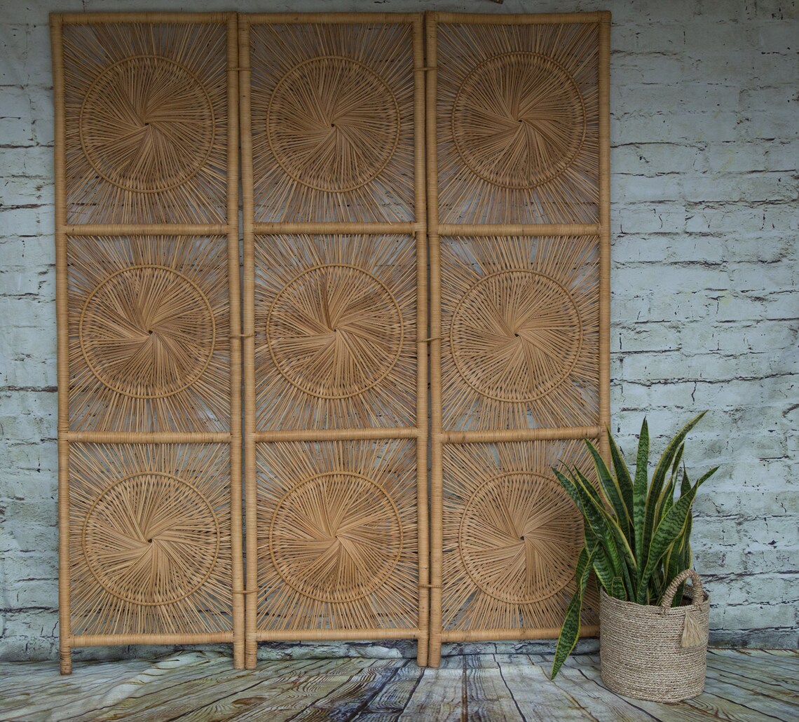 Vintage Wicker Sunburst Room Divider/sunburst Screen/ - Etsy