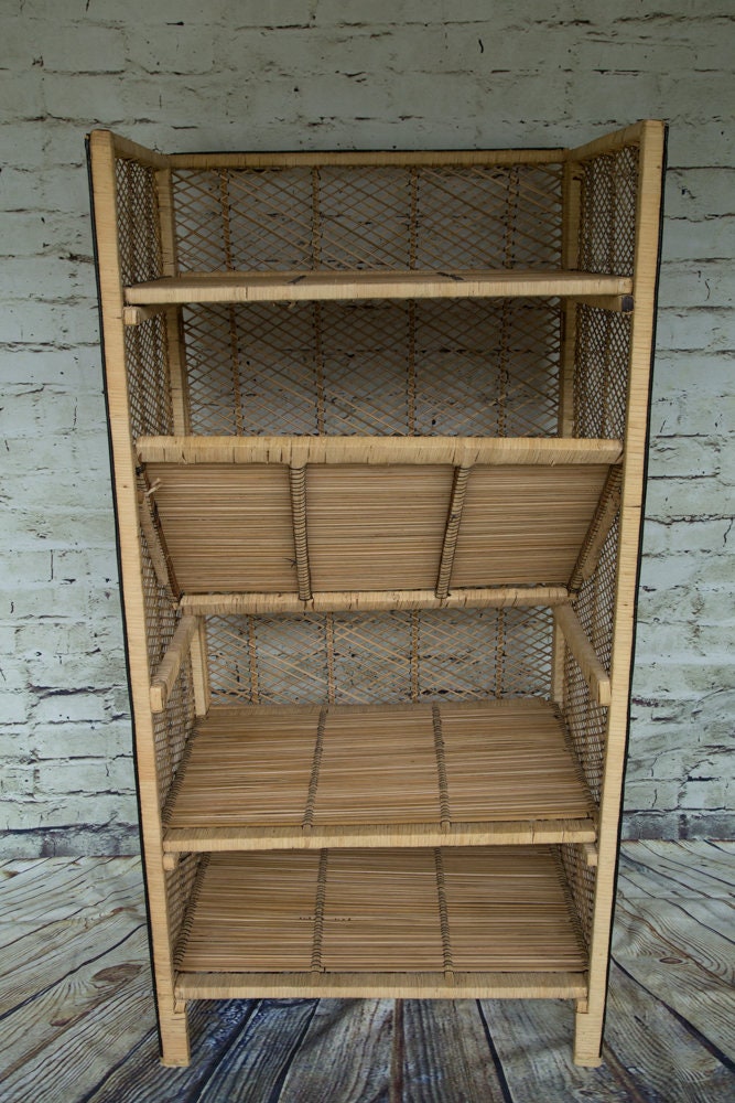 Vintage Foldable Bookshelf/ Wicker Hutch/ Wicker Cabinet (contact Us ...
