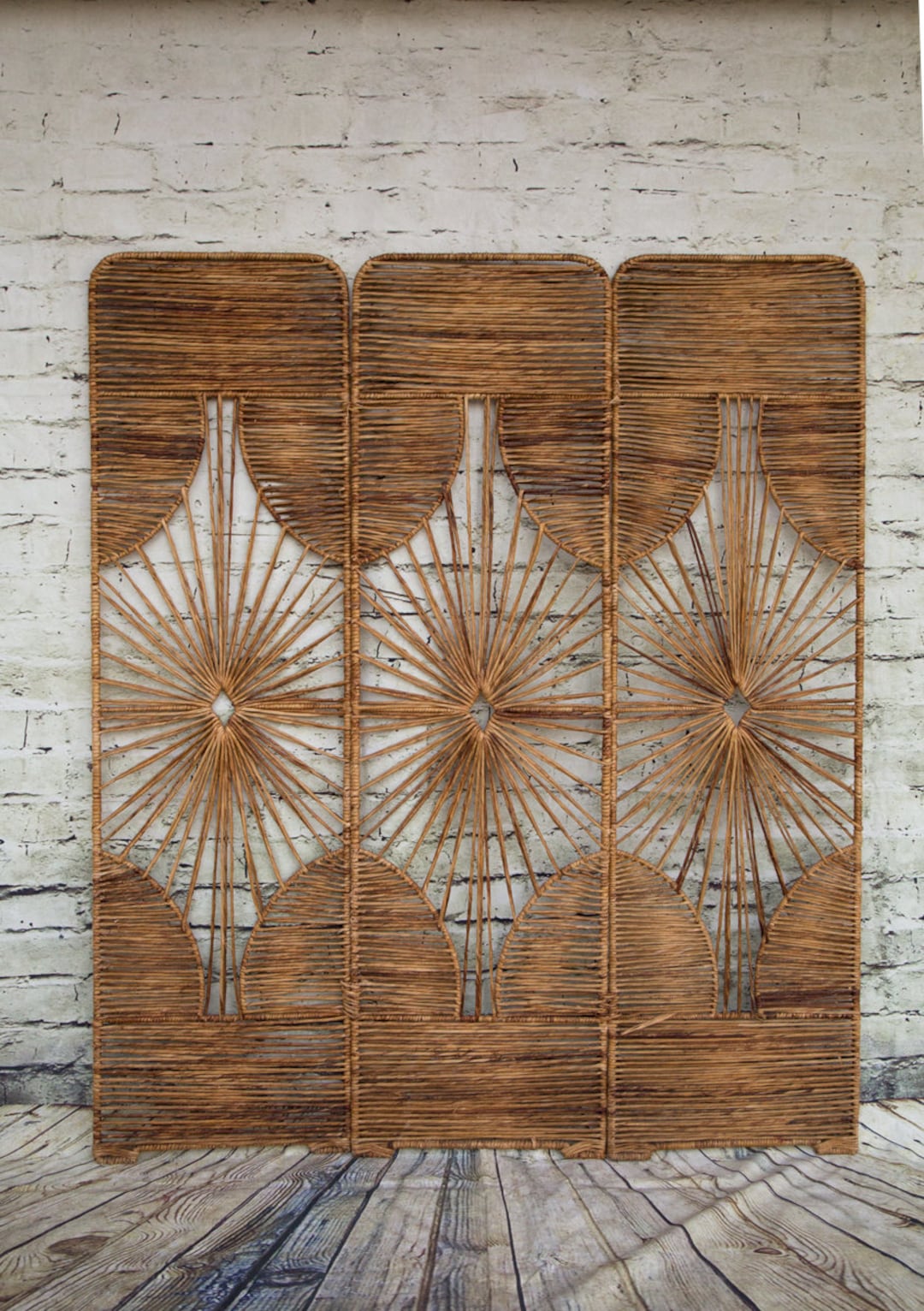 Rare Vintage Raffia Room Divider (metal Frame Covered With Raffia ...