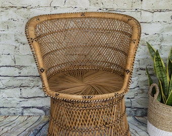 Vintage Wicker Rattan Barrel Chair - Etsy