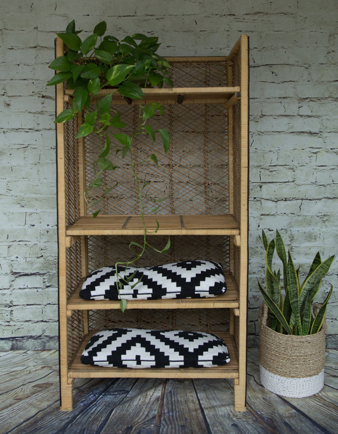 Vintage Foldable Bookshelf/ Wicker Hutch/ Wicker Cabinet - Etsy