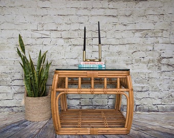 Vintage Billy Baldwin Style Rattan and Cane Shelf Rectangular Coffee ...