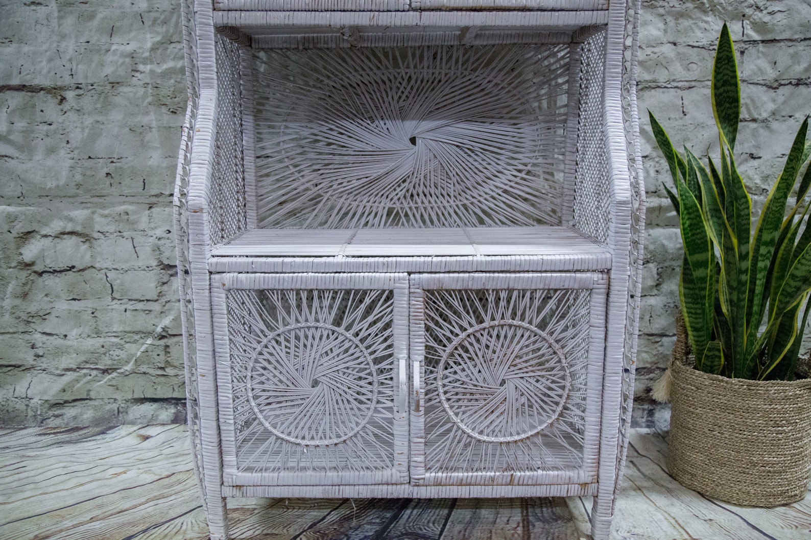 Vintage Rattan Cabinet/ Sunburst /wicker Hutch/etagere/need | Etsy