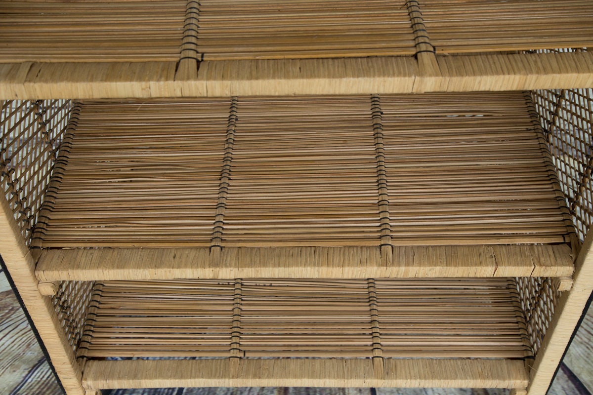 Vintage Foldable Bookshelf/ Wicker Hutch/ Wicker Cabinet - Etsy