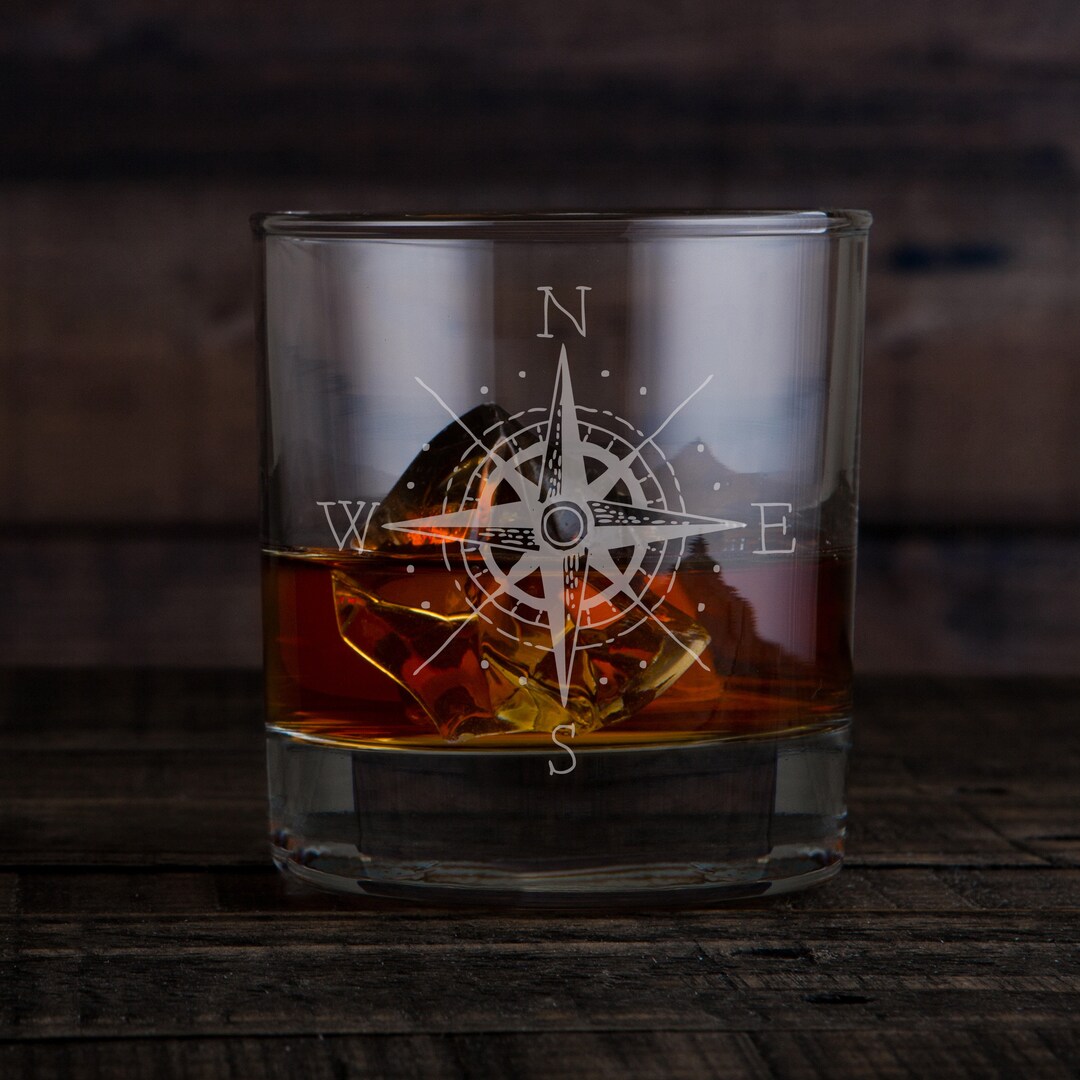 Compass Rock Glass- Set of 2 or 4 -old Fashioned Glass -laser Engraved ...
