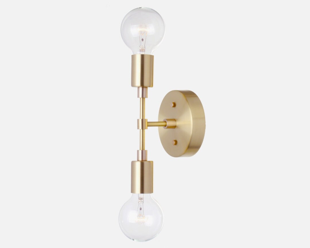Double Bulb Sconce Light - Solid Brass, Minimal, Mid-century ...