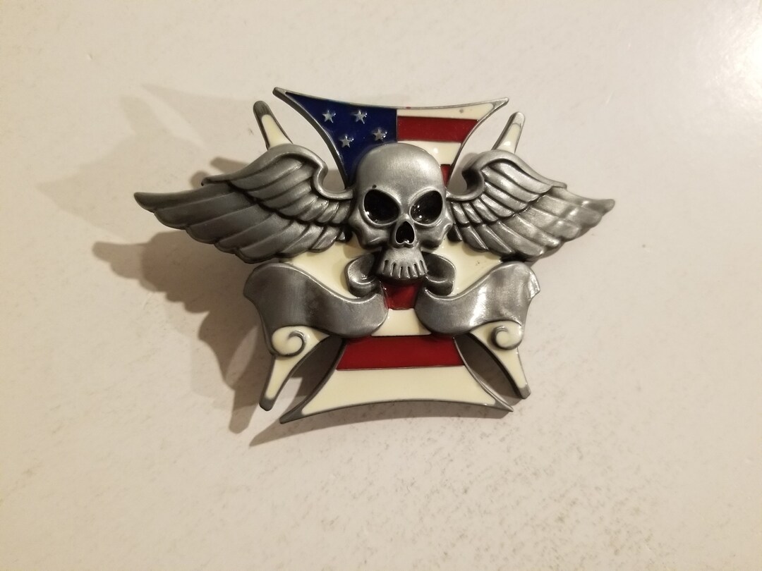 USA Flag / Skull / Wings Belt Buckle - Etsy