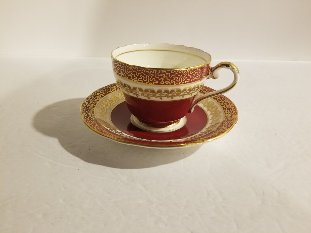Aynsley Red (burgundy) Tea Cup & Saucer Bone China England - Etsy