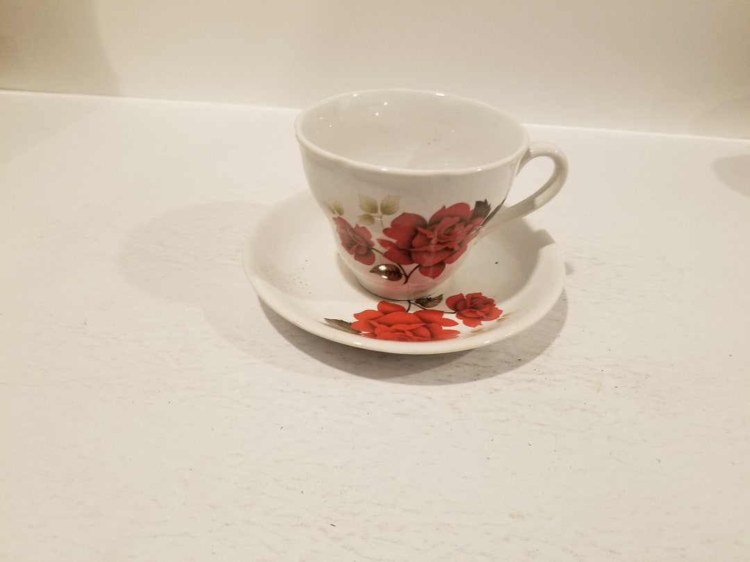 Tam's - Red Rose Pattern - Tea Cup and Saucer - Made in England - Etsy