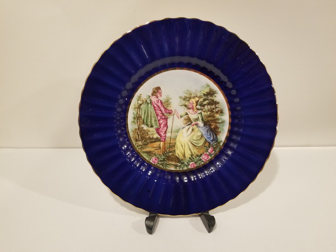 Vintage Royal Victoria Wade Pottery Dinner Collector Plate, Cobalt Blue ...