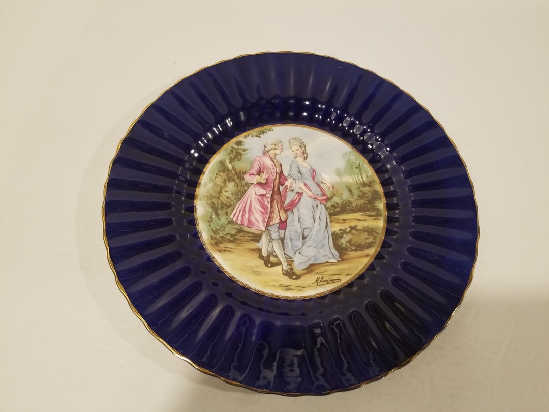 Vintage Royal Victoria Wade Pottery Dinner Collector Plate, Cobalt Blue ...
