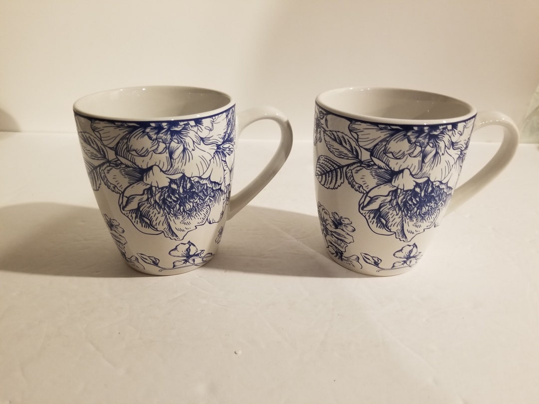 Set of 2 - Royal Norfolk Blue Floral Coffee Mugs - Etsy