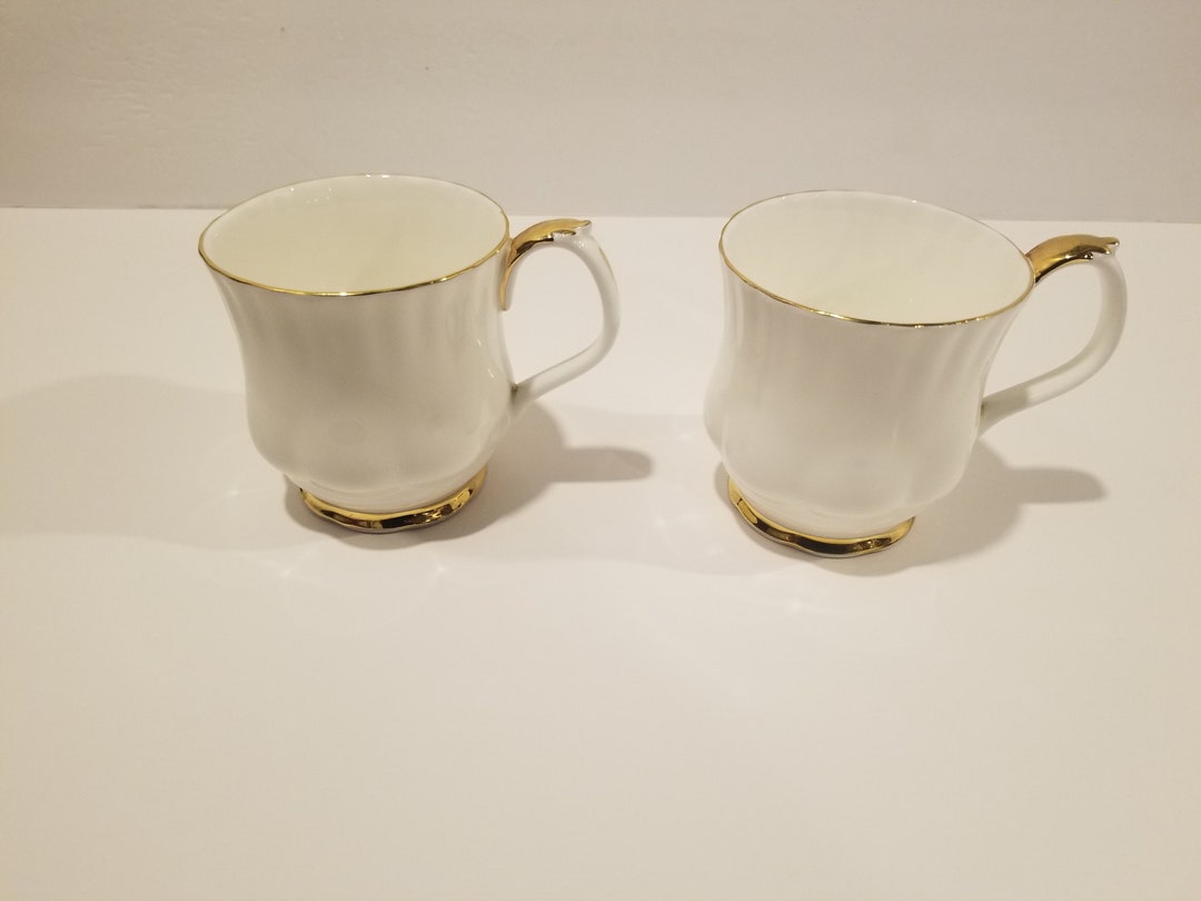 2 Royal Albert Val D' or Mugs white / Gold Trim England Bone China - Etsy