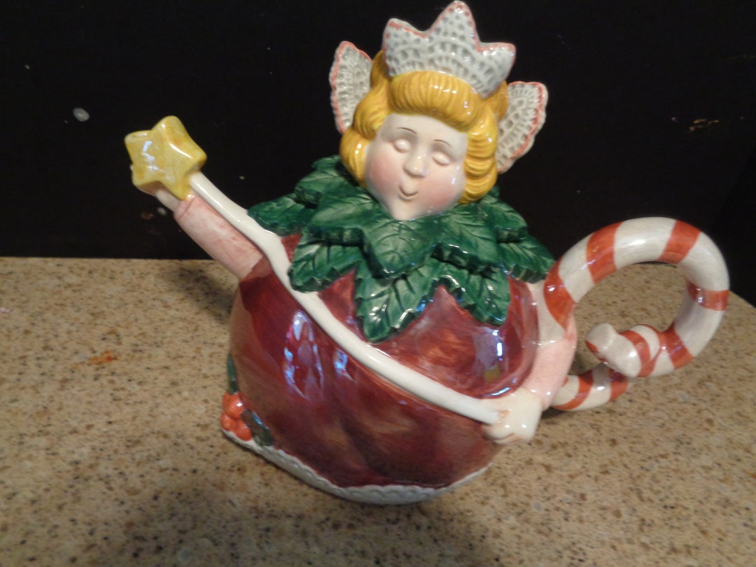 Dept 56 Christmas Angel Tea Pot Hand Painted VGUC - Etsy