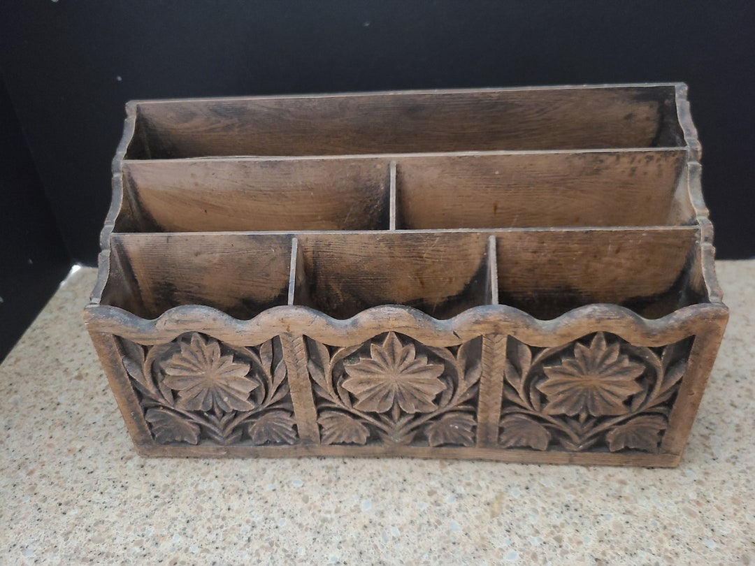 Vintage Desk Top Letter Mail File Holder Organizer Lerner Faux - Etsy