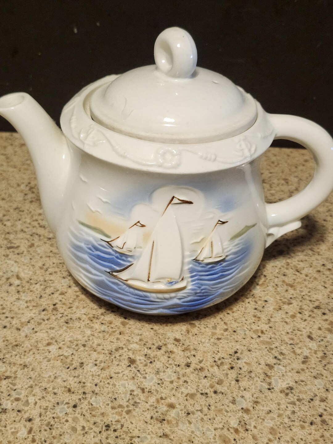 Vintage Porcelier Tea Pot 3D Sailboats Vitreous 48oz Made in China ...