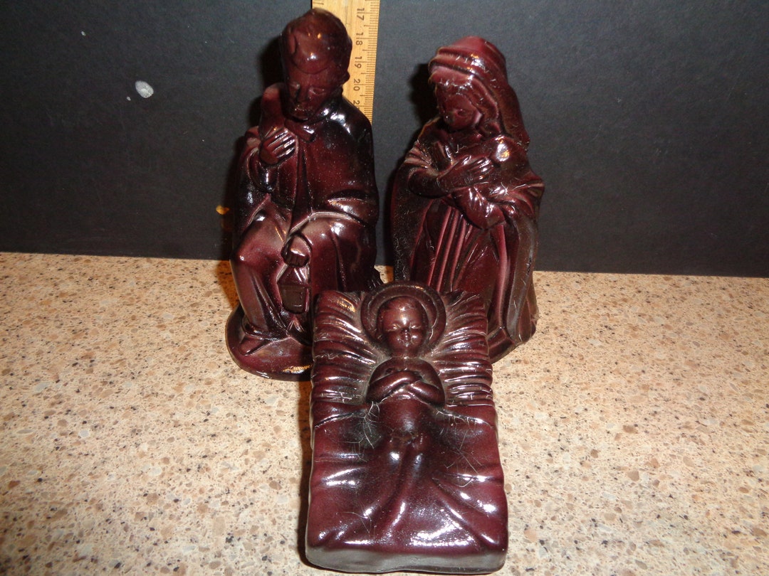 3 Piece Burgendy Nativity Set Baby Jesus Mary Joseph Vintage - Etsy