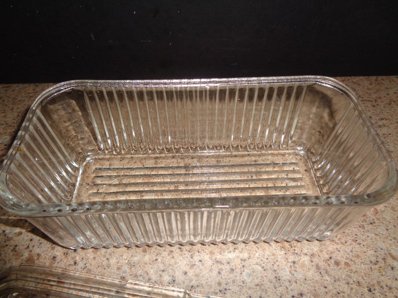 REFRIGERATOR Dish Ribbed Glass Rectangular Dish Vegetable Embossed Lid ...