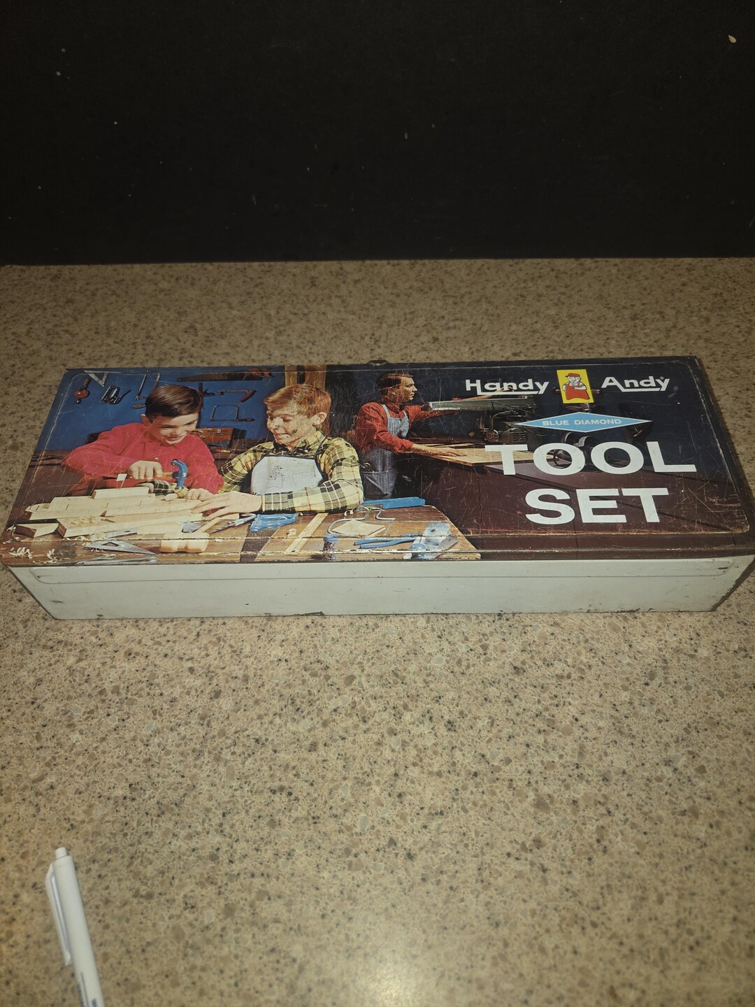 Vintage Western Handy Andy Steel Tool Box Blue Diamond Empty 14 X 5 X 2 ...