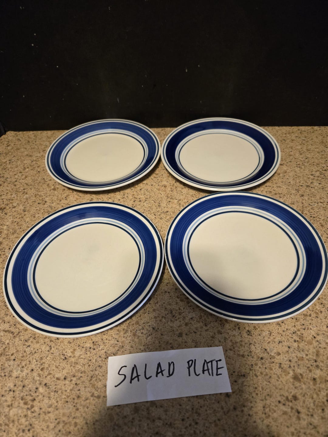4 Mainstays Salad Plates Multi Band Blue Stoneware (eb_tw) - Etsy